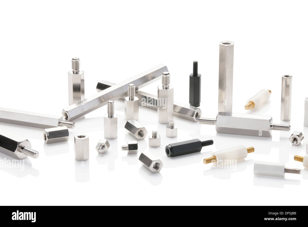 spacers and parts including threaded rod tub in metal and plastic Stock ...