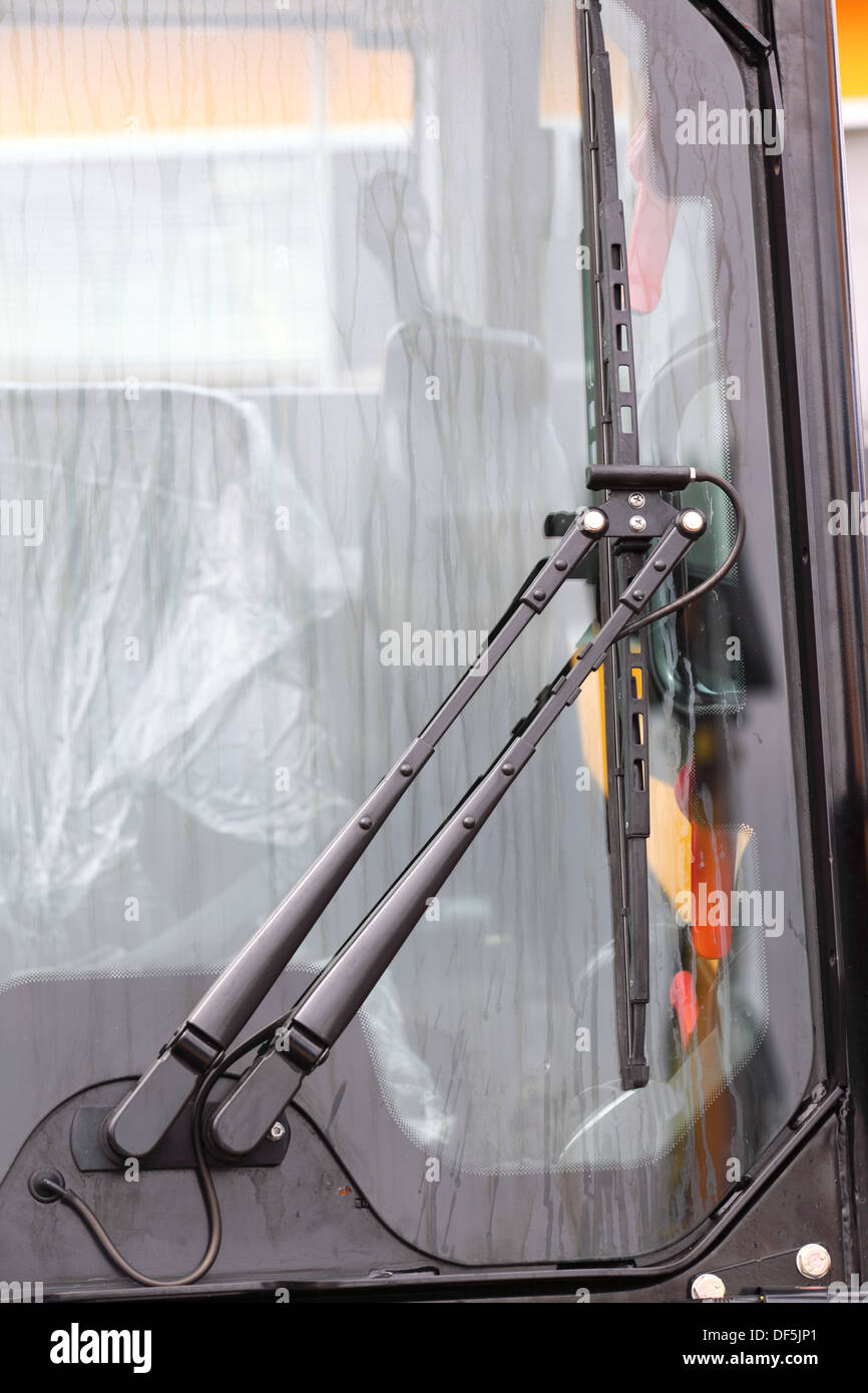 Close up semi truck front window and windscreen wiper detail Stock ...