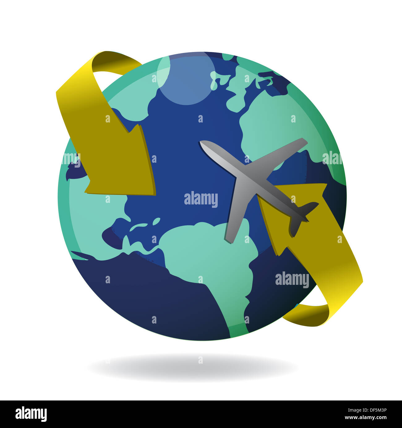 Airplane flying around the globe Stock Photo - Alamy