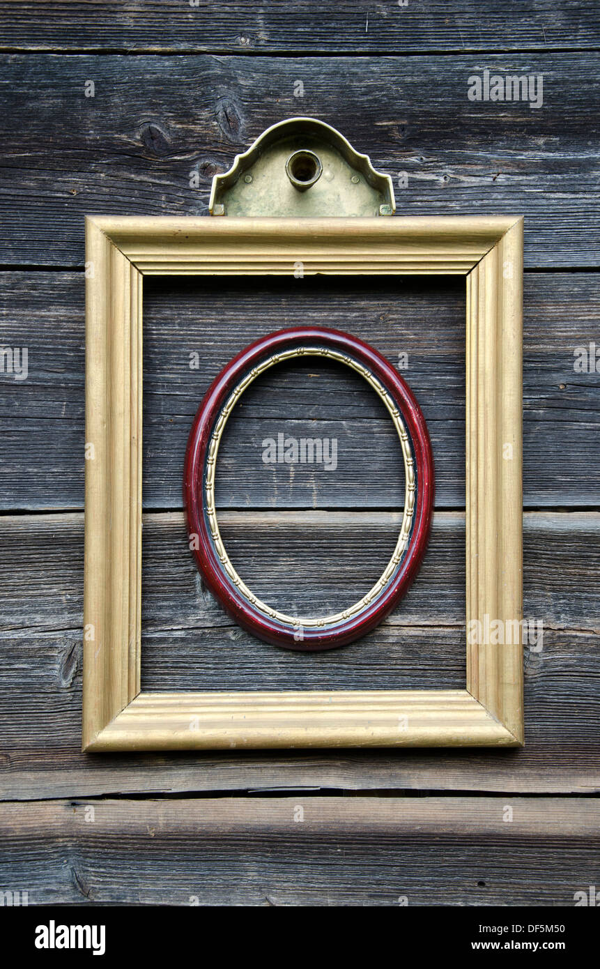 two picture frame on old wooden wall background Stock Photo - Alamy