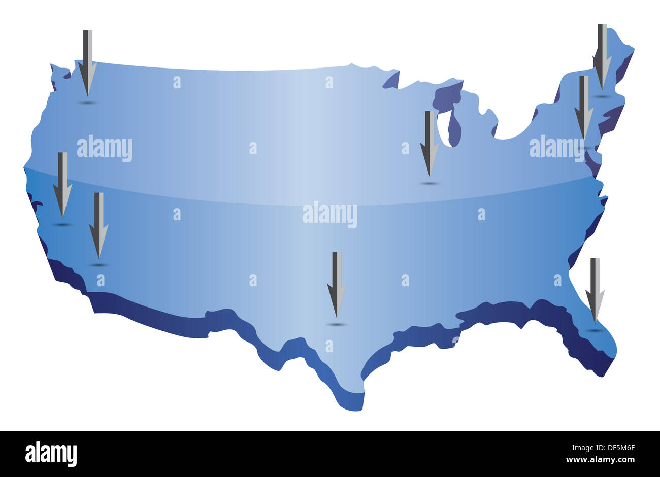 US map pointing locations illustration isolated over a white background ...