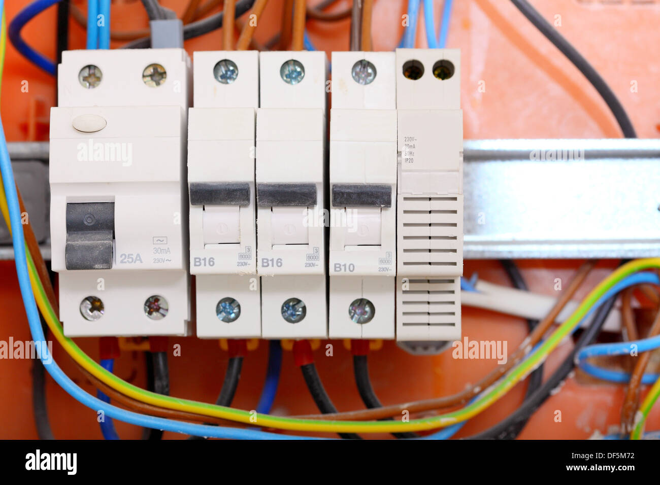 Electrical installation. Close up electrical panel electricity ...