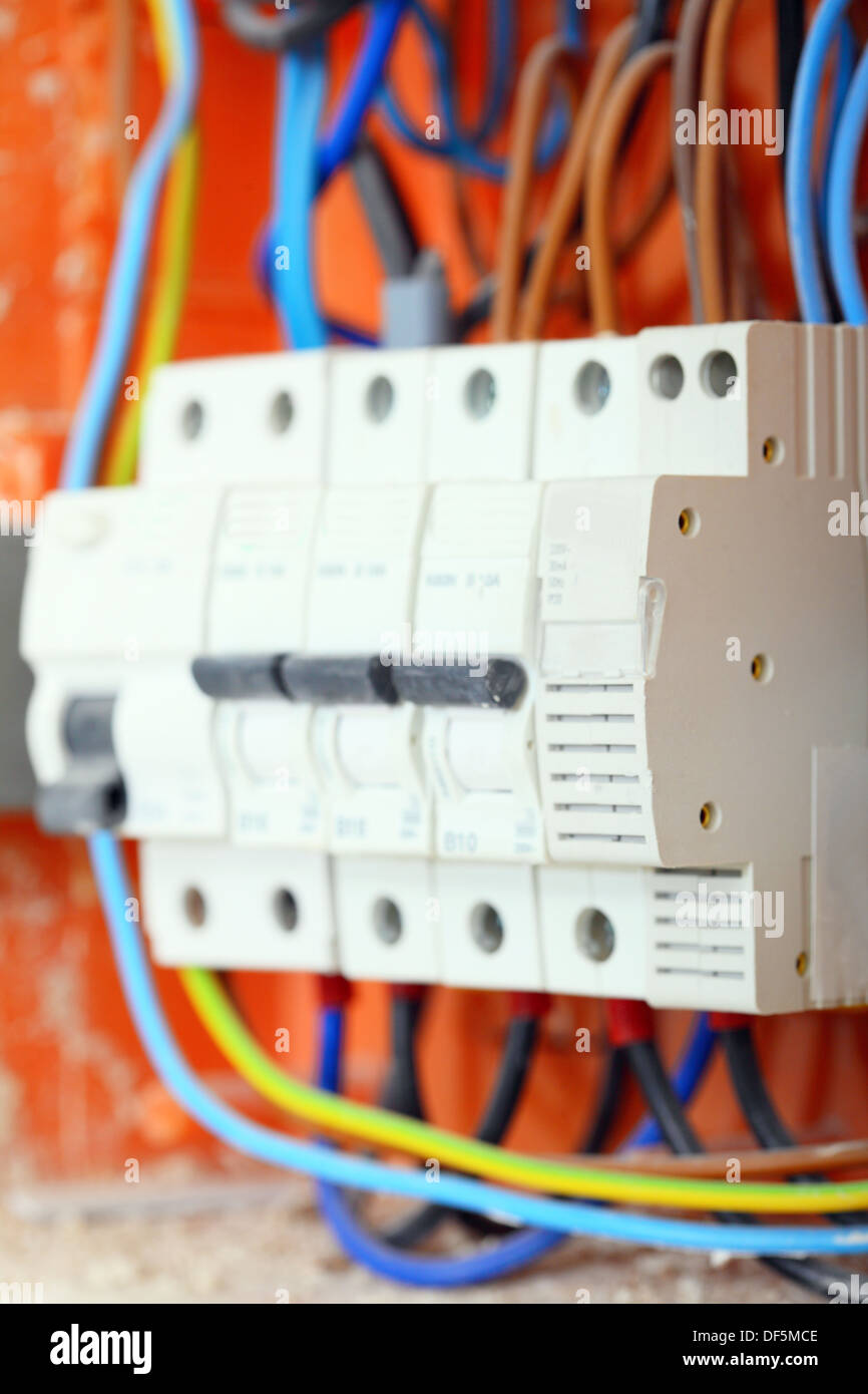 Electrical installation. Close up electrical panel electricity ...