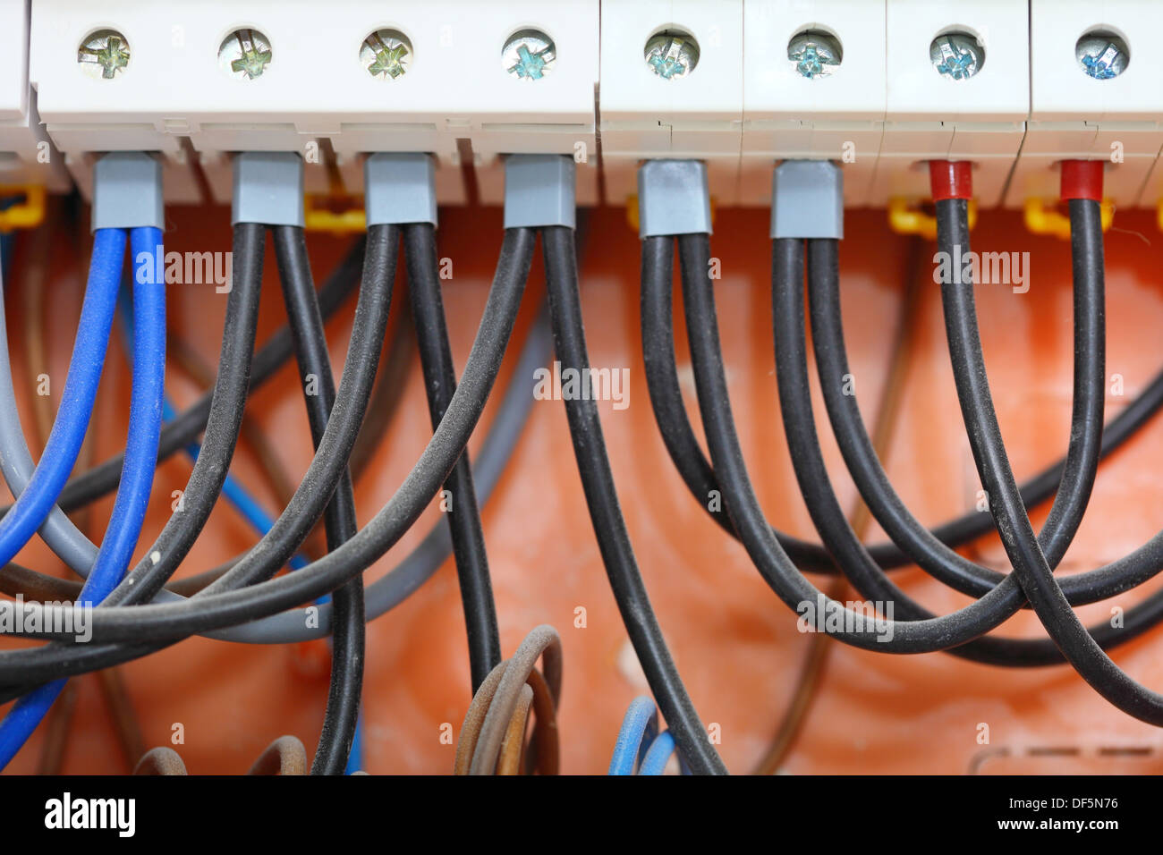 Electrical installation. Close up electrical panel electricity ...