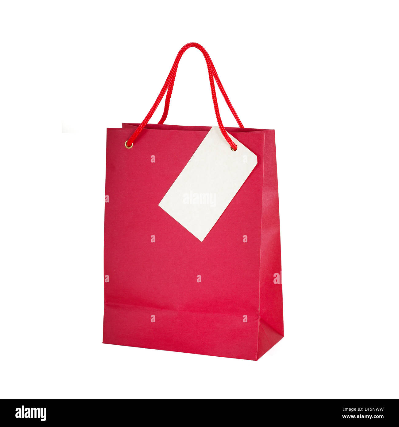 Red bag with tag closeup isolated on white background Stock Photo - Alamy