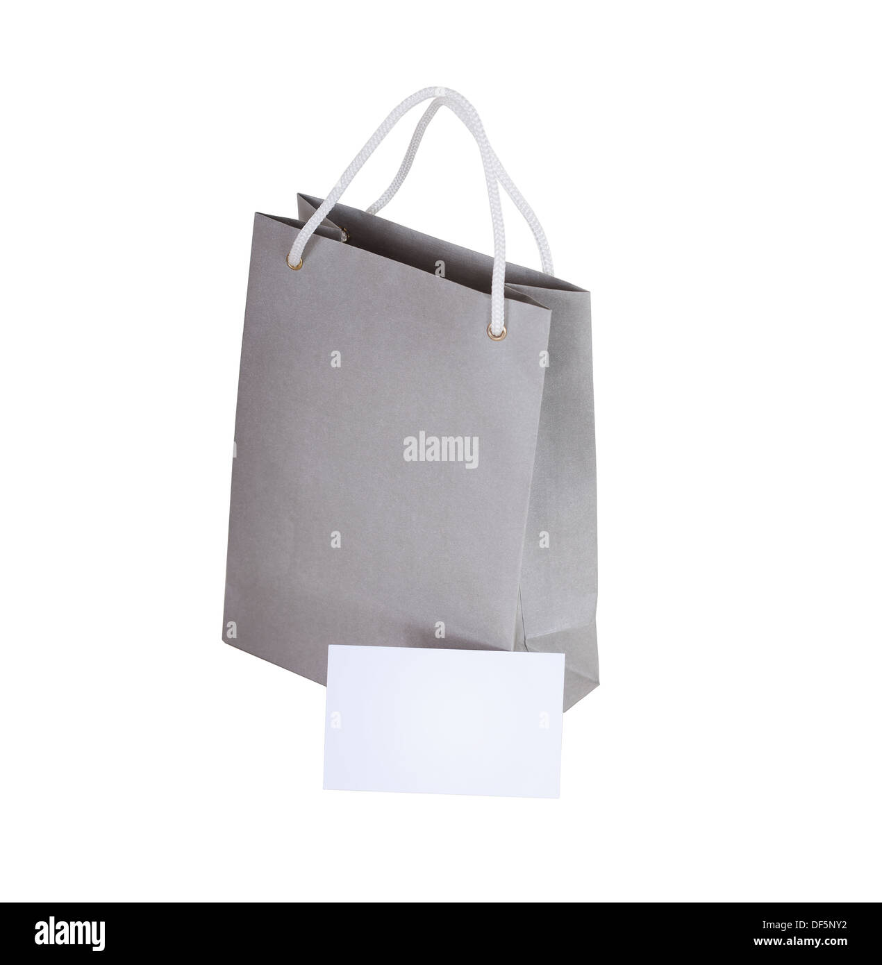 grey paper bag with gift card Stock Photo - Alamy