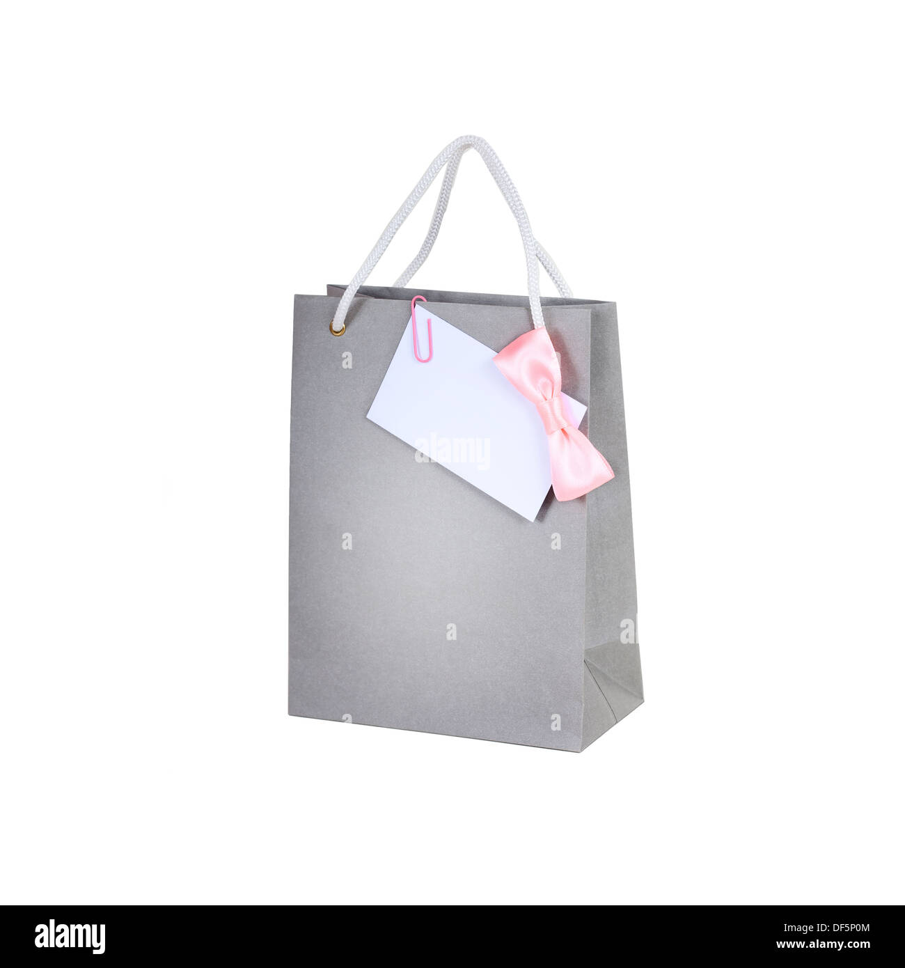 grey paper bag with gift card Stock Photo - Alamy