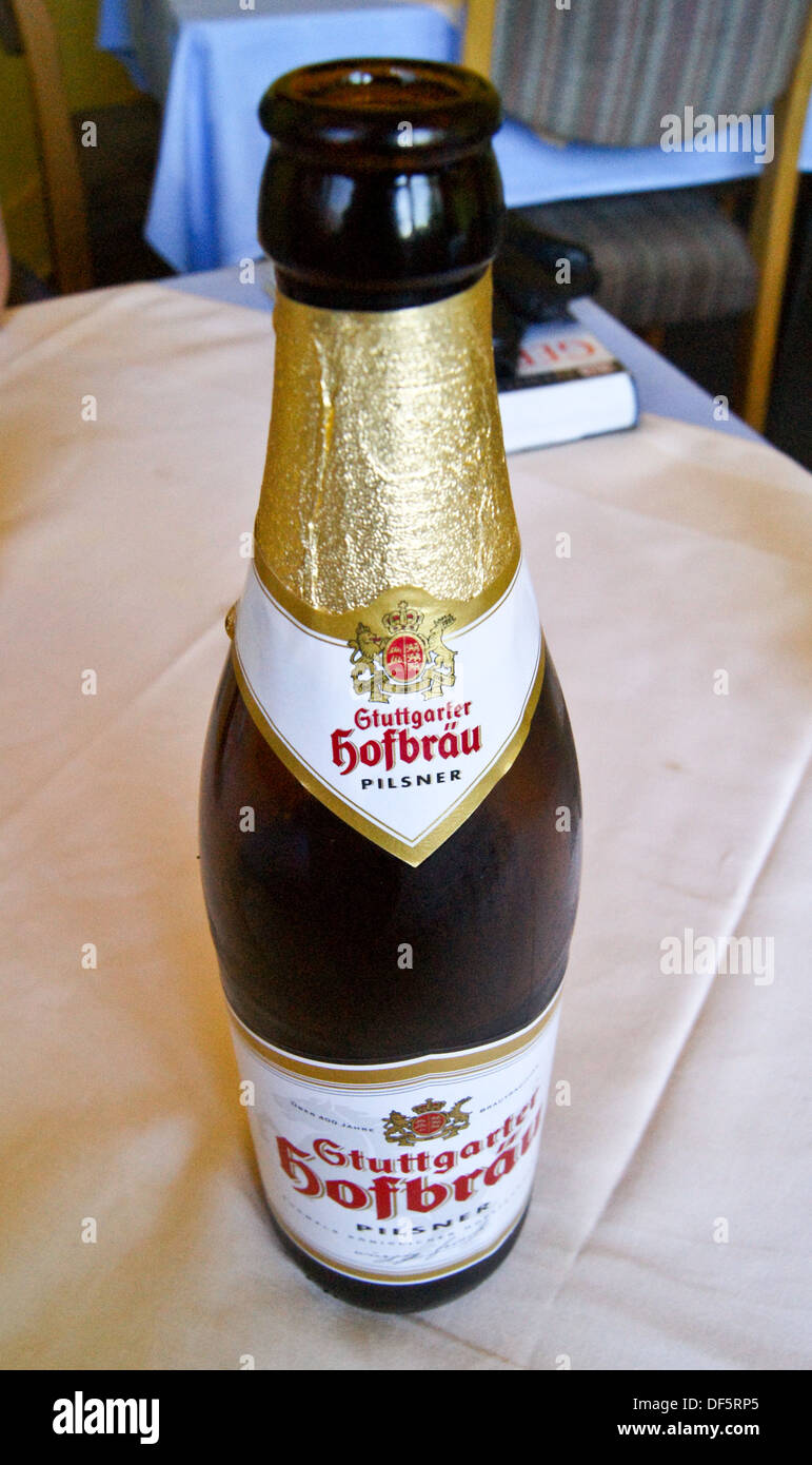 A bottle of Stuttgarter Hofbrau beer, Stuttgart, Baden-Wuerttemberg ...