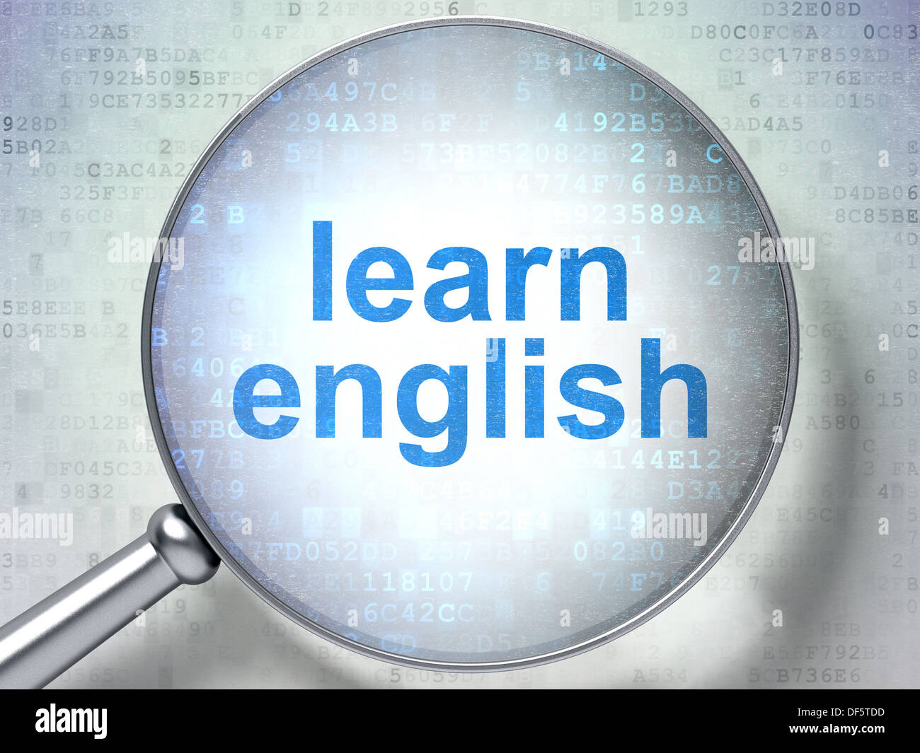 Magnifying optical glass with words learn english Stock Photo - Alamy