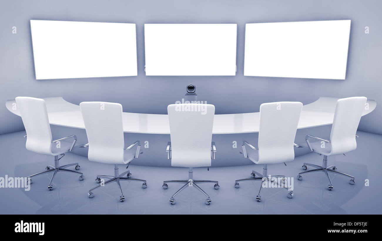 Modern teleconferencing room , high resolution telepresence interior ...