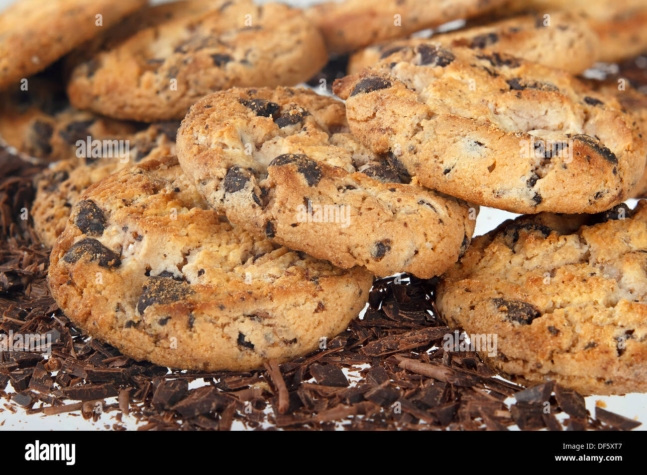 Close up of chocolate chip cookies background Stock Photo - Alamy