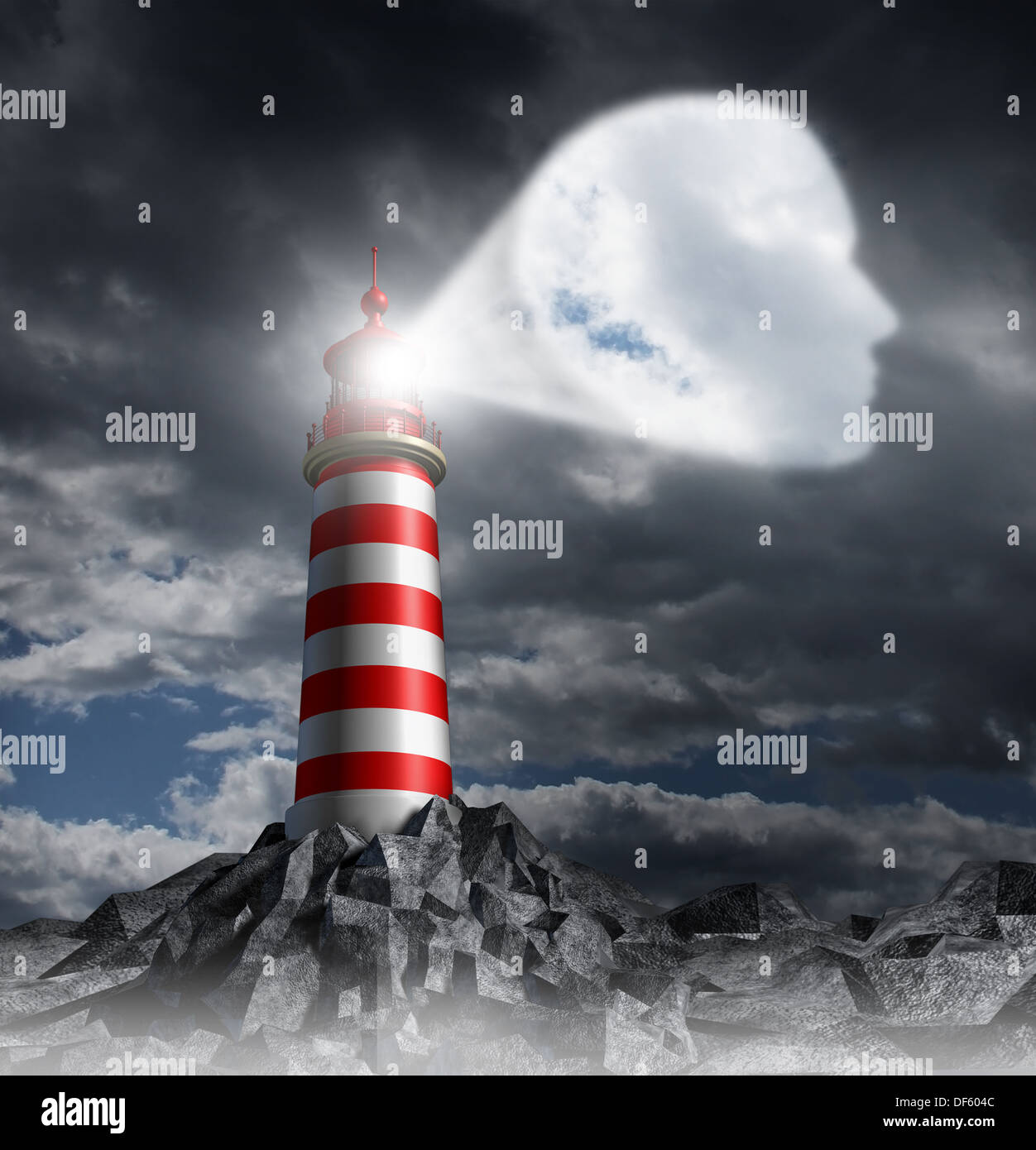 Human Guidance Direction business concept with a lighthouse beacon ...