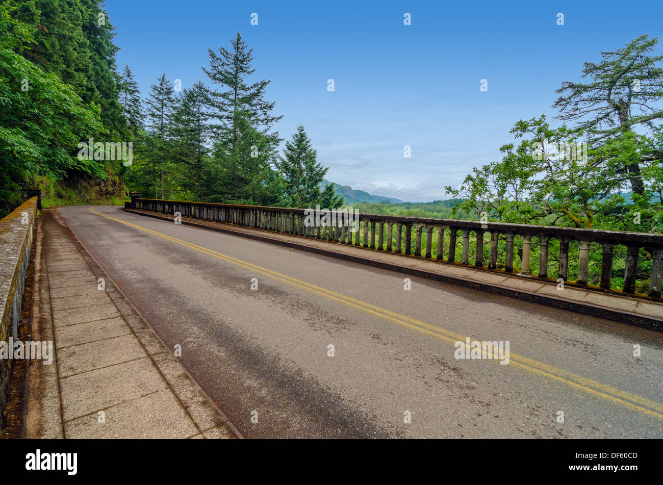 Historic Highway 30 passing through the Columbia River Gorge in Oregon ...