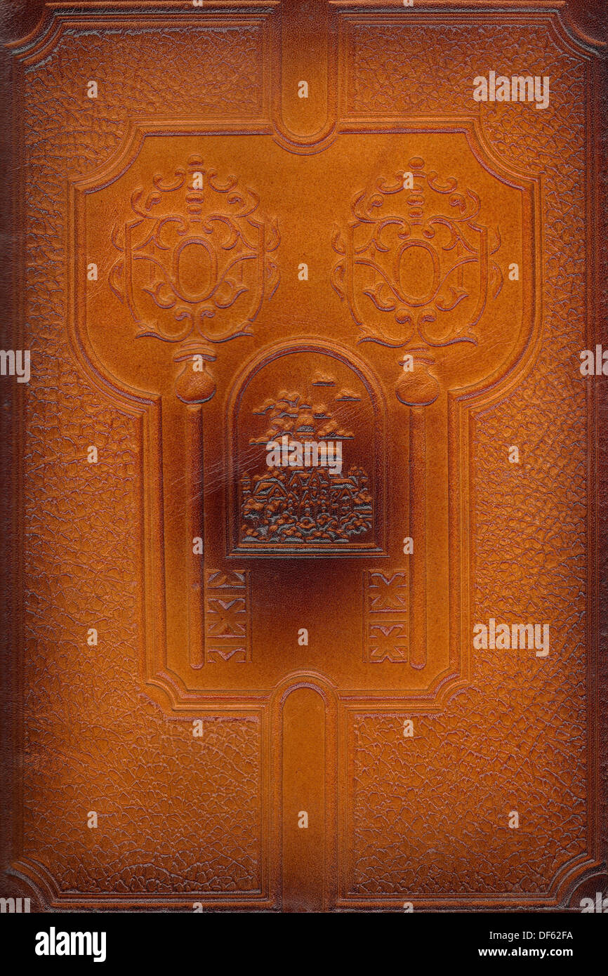 brown leathercraft tooled vintage book cover with texture and border ...