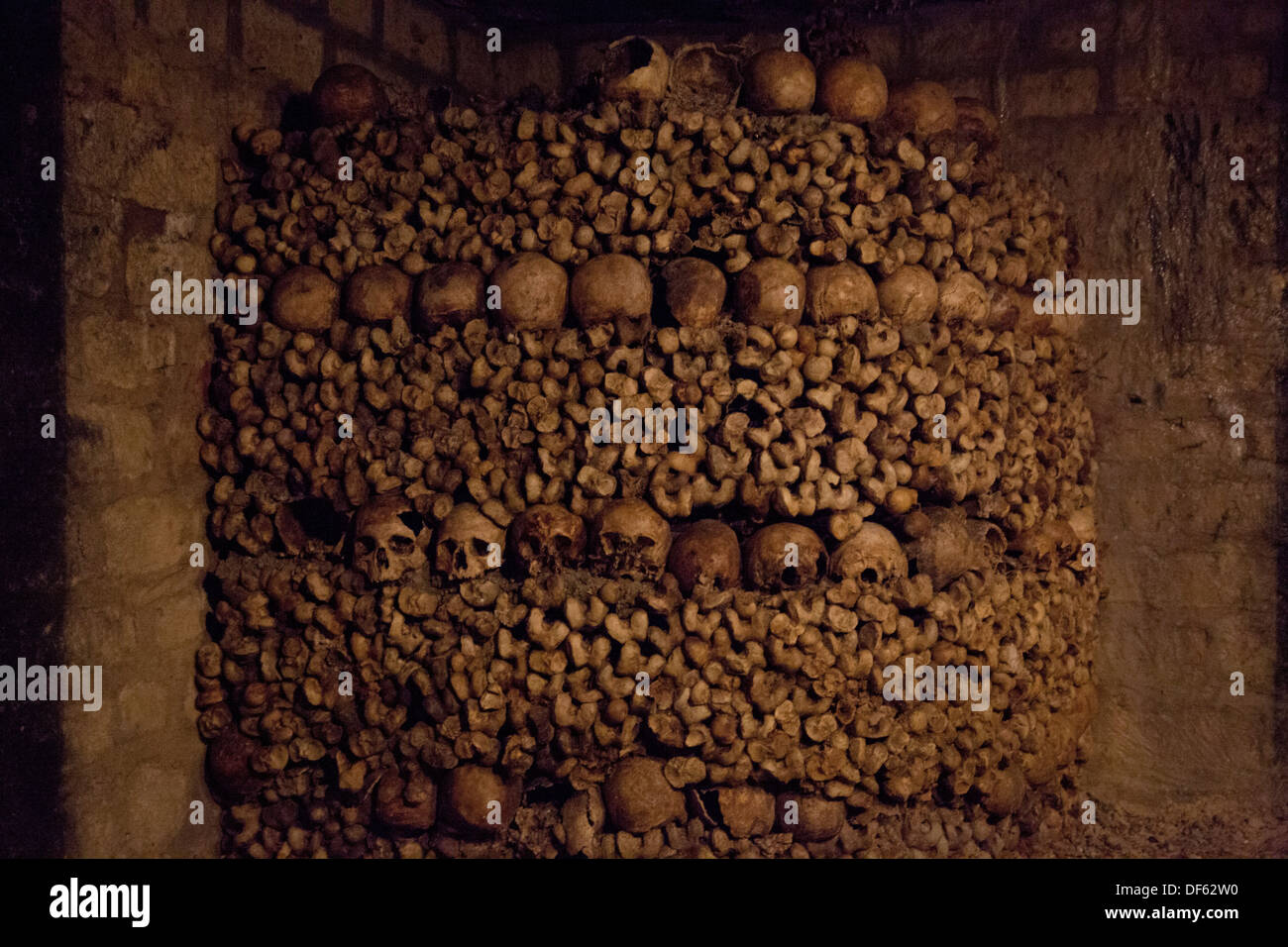 Human skulls and bones are seen in the Paris Catacombs, an underground ...