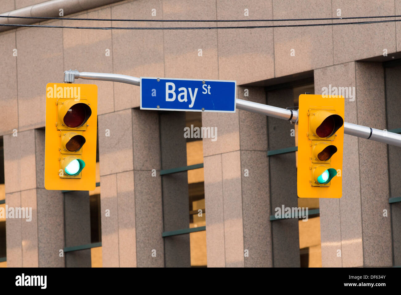 Bay St. street sign with traffic lights in downtown Toronto Stock Photo ...