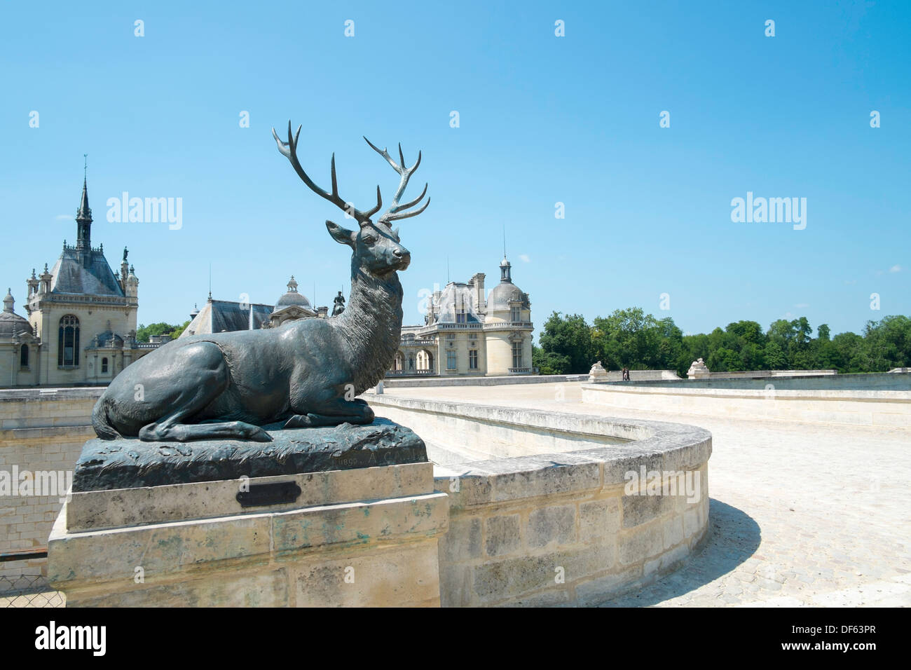 Statue of stag in the gardens of Chateau de Chantilly, Chantilly ...