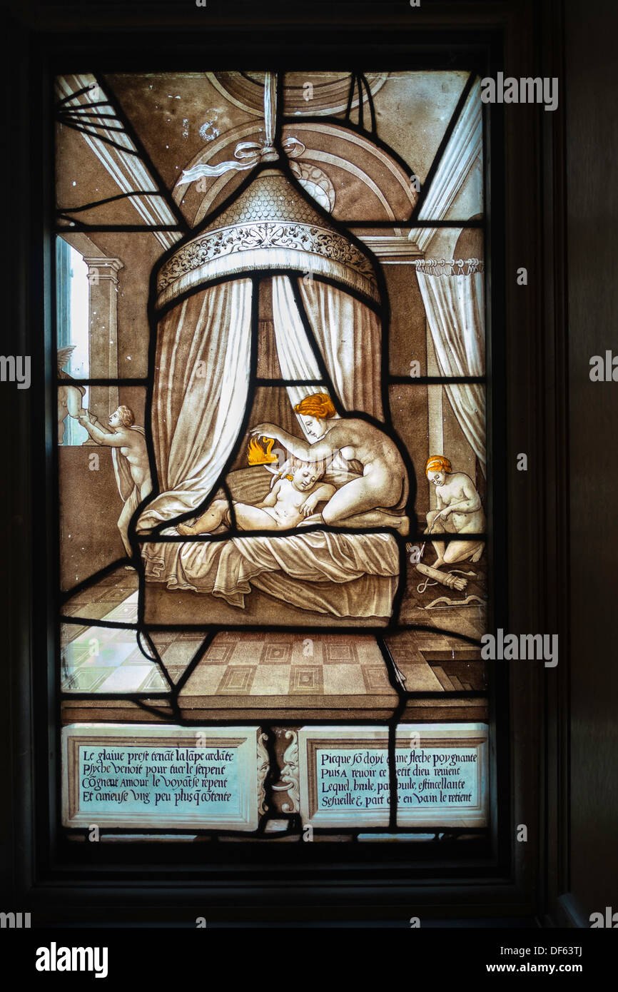 Stained glass window, Chateau de Chantilly, Chantilly, France Stock ...