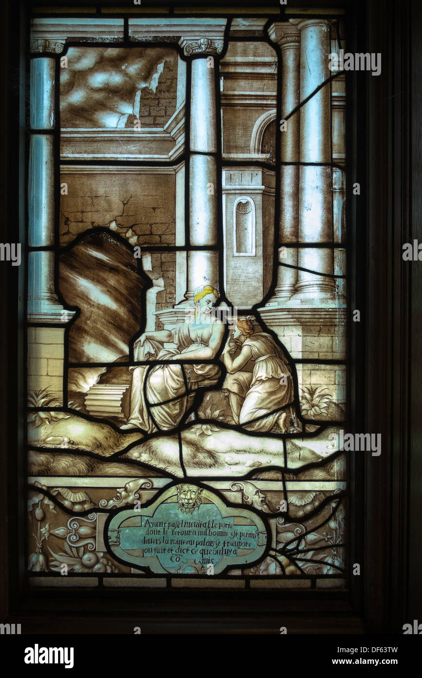 Stained glass window, Chateau de Chantilly, Chantilly, France Stock ...
