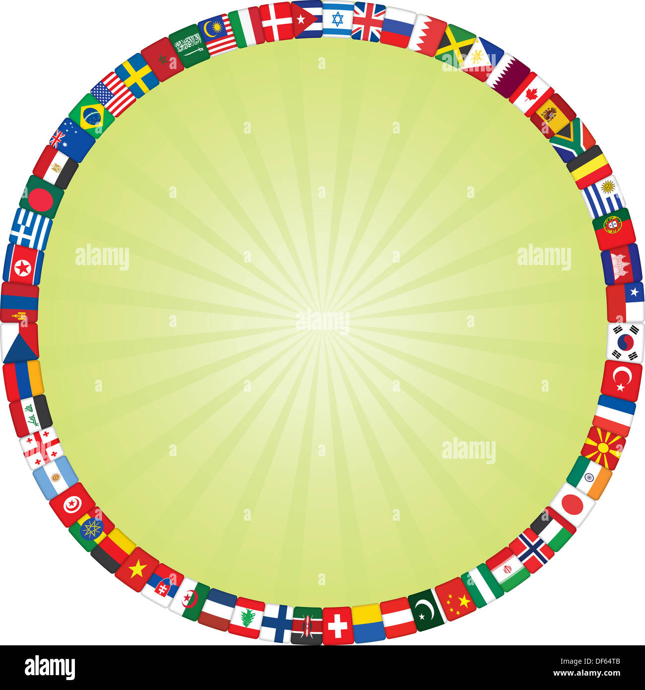 flags icons frame around green rays background Stock Photo - Alamy