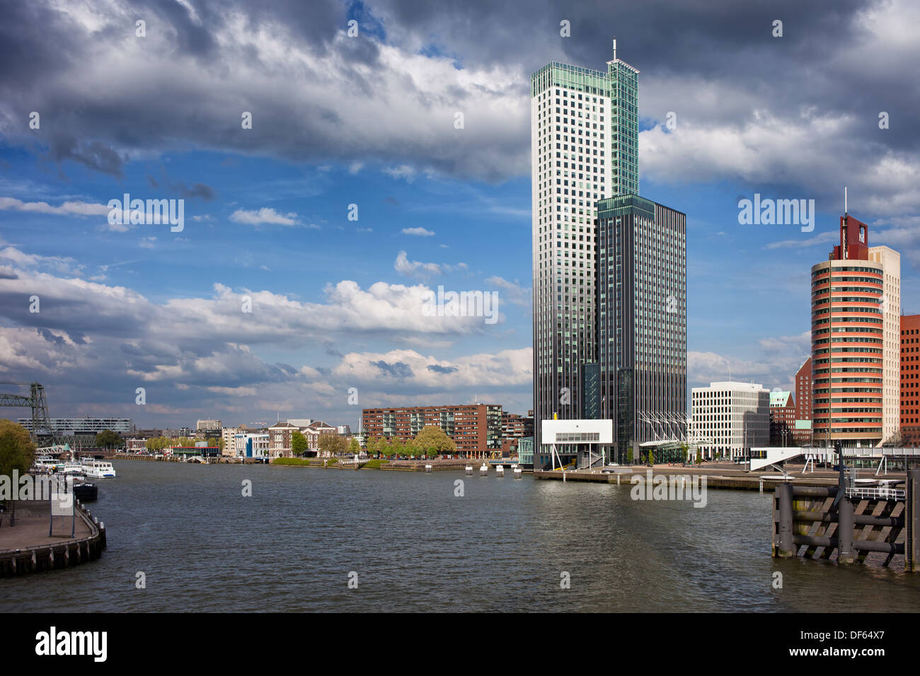 City of Rotterdam skyline and Nieuwe Maas (New Meuse) river ...
