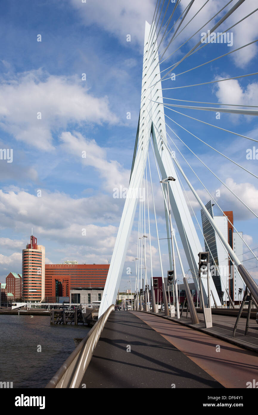 Pylon of Erasmus Bridge (Erasmusbrug), a cable-stayed suspension bridge ...