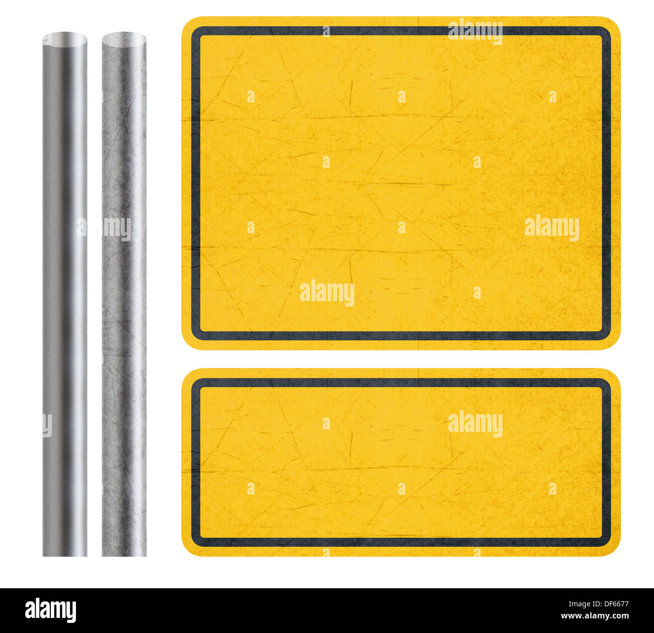 Blank Yellow Sign with metal bar, isolated in white with clipping path ...