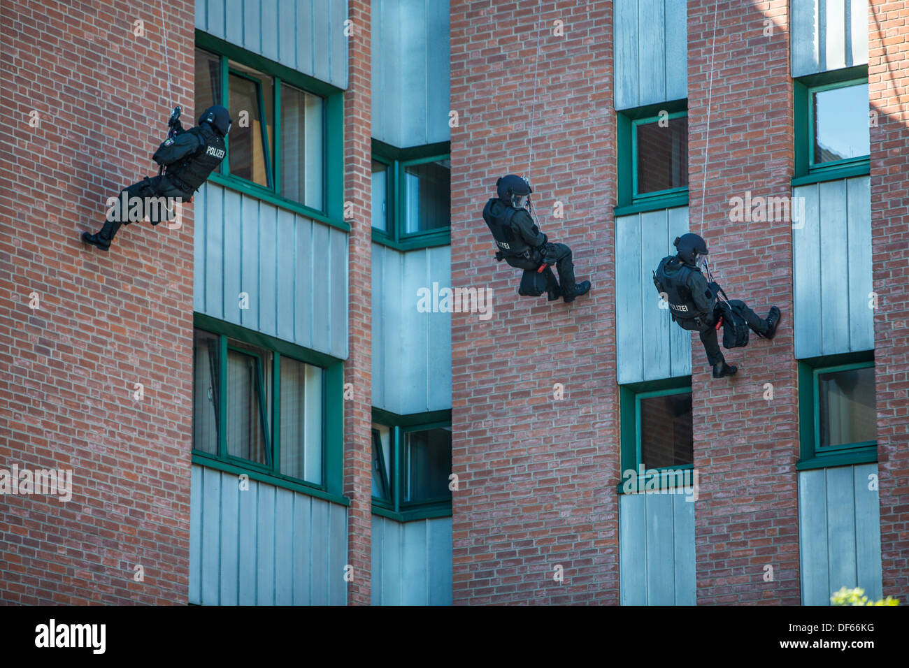 Police SWAT team exercise, rescuing of hostages. Special police forces ...