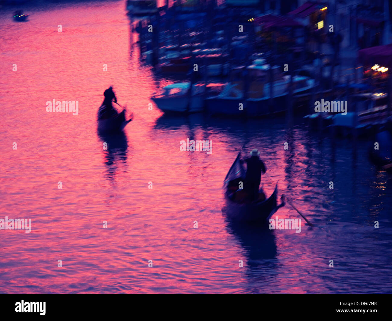 Gondolas on the Grand Canal, red sunset, Venice Stock Photo - Alamy