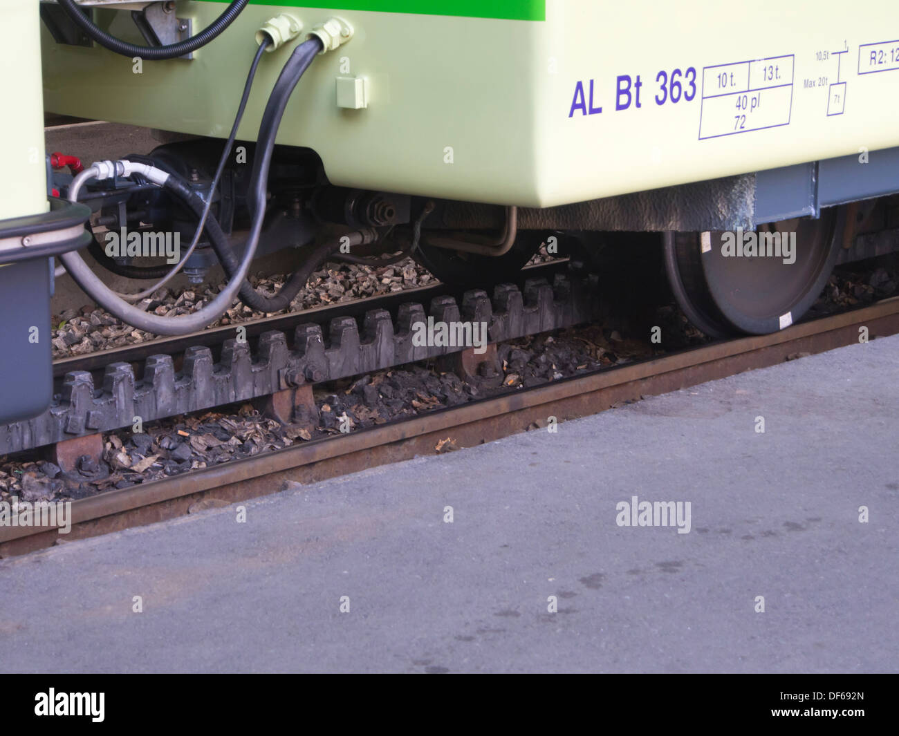 Aigle Leysin railway in the Vaud canton of Switzerland, close up of ...