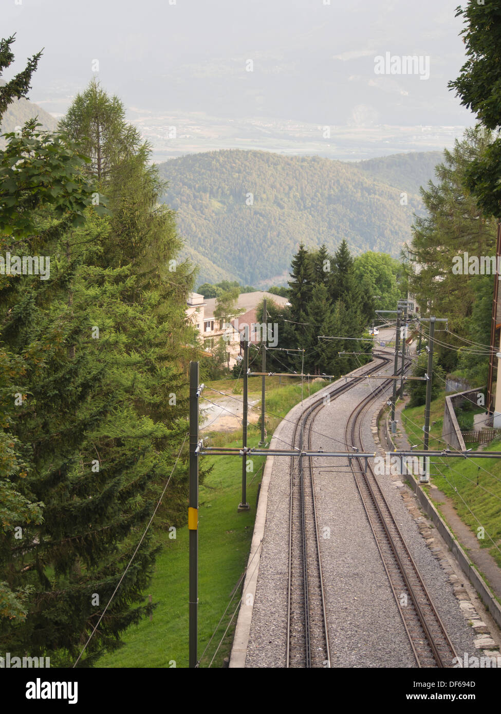 Aigle Leysin railway in the Vaud canton of Switzerland, view of steep ...