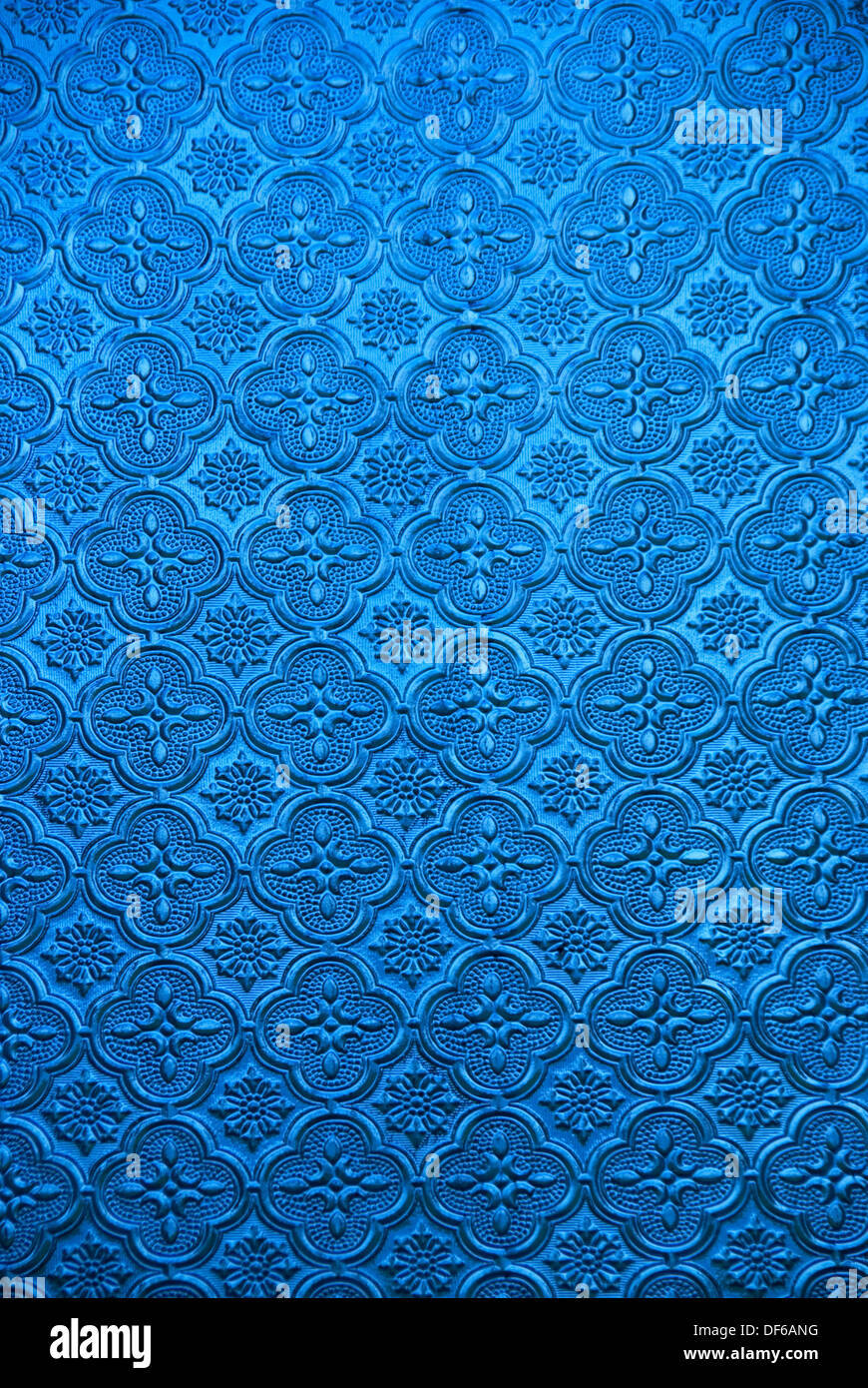 Blue patterned stained glass window Stock Photo - Alamy
