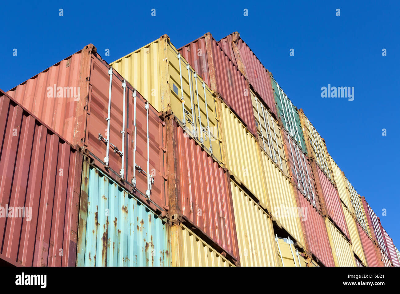Stacked containers waiting to be shipped in Antwerp world harbor Stock ...