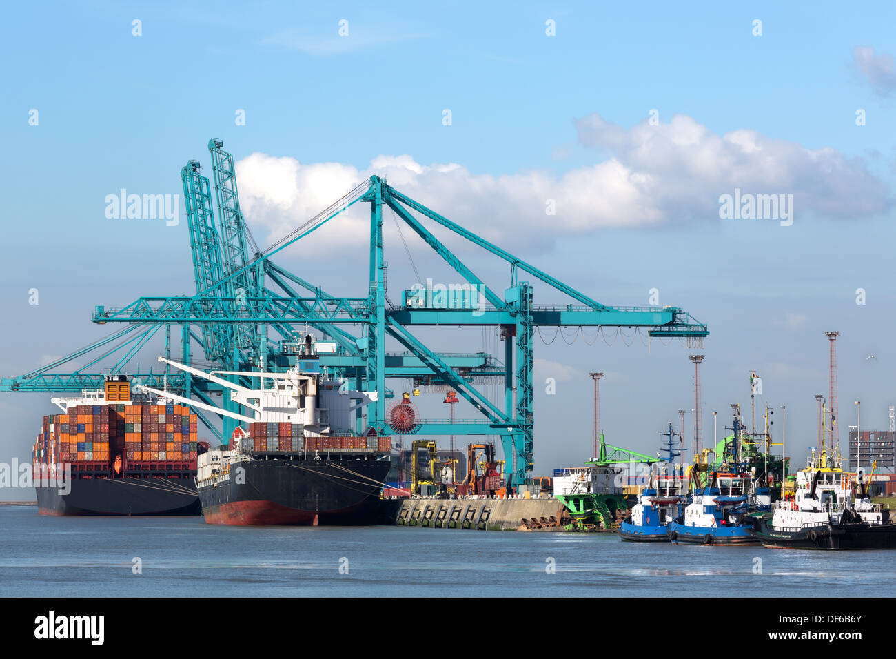 Huge containerships (4000 to 6000 containers) being unloaded in Antwerp ...
