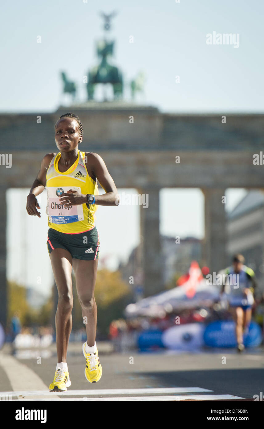 Berlin, Germany. 29th Sep, 2013. Kenya's Sharon Cherop crosses the ...