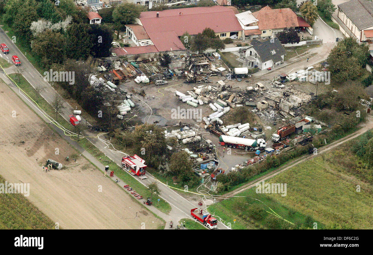 An aerial view of a gas company one day after the gas explosion in ...