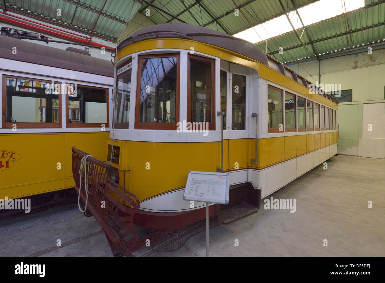 A yellow tram at the tram museum in Lisbon Stock Photo - Alamy