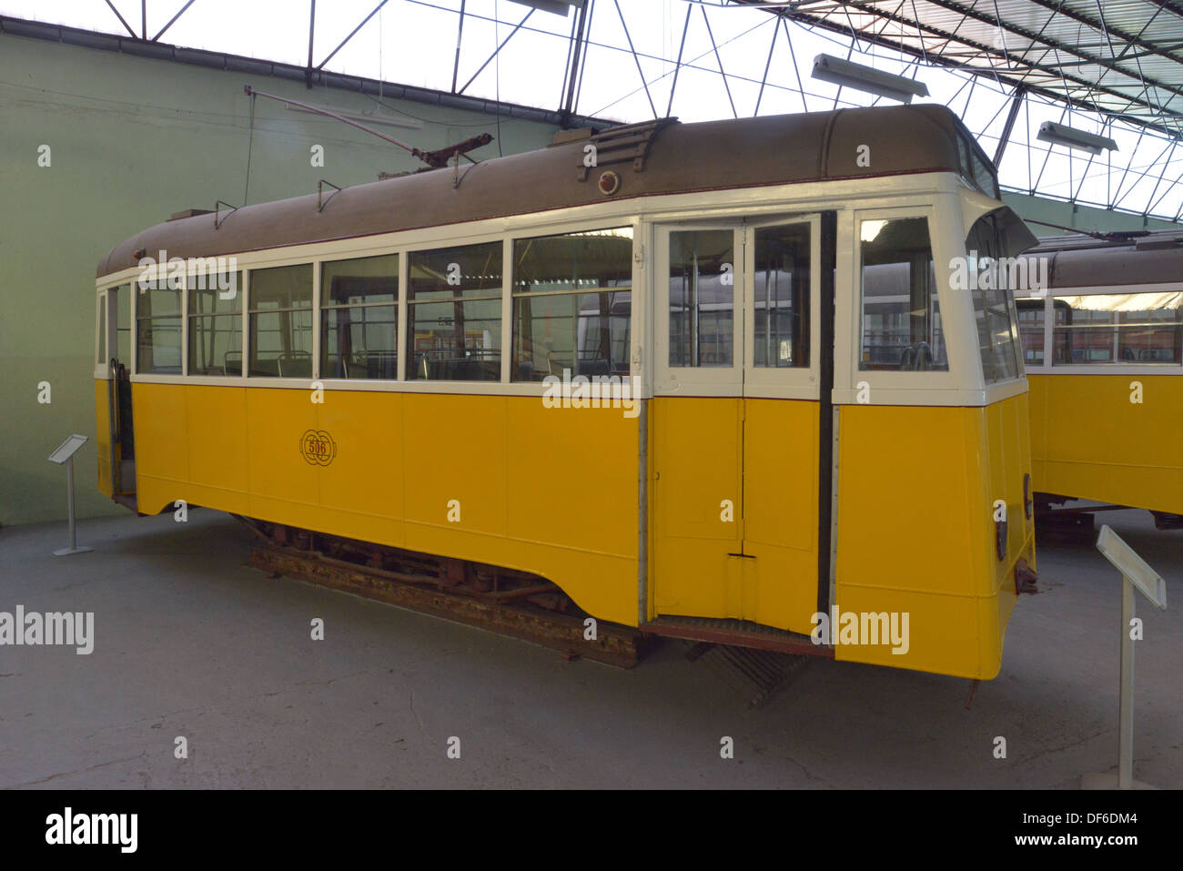 A yellow tram at the tram museum in Lisbon Stock Photo - Alamy