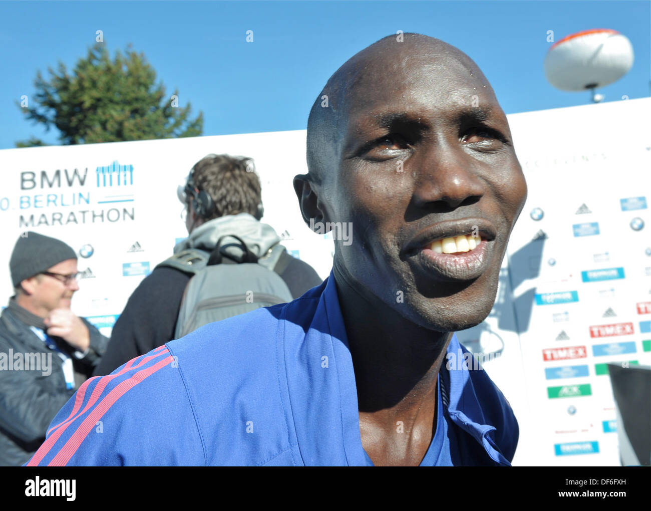 First place runner Wilson Kipsang after crossing the finish line at the ...
