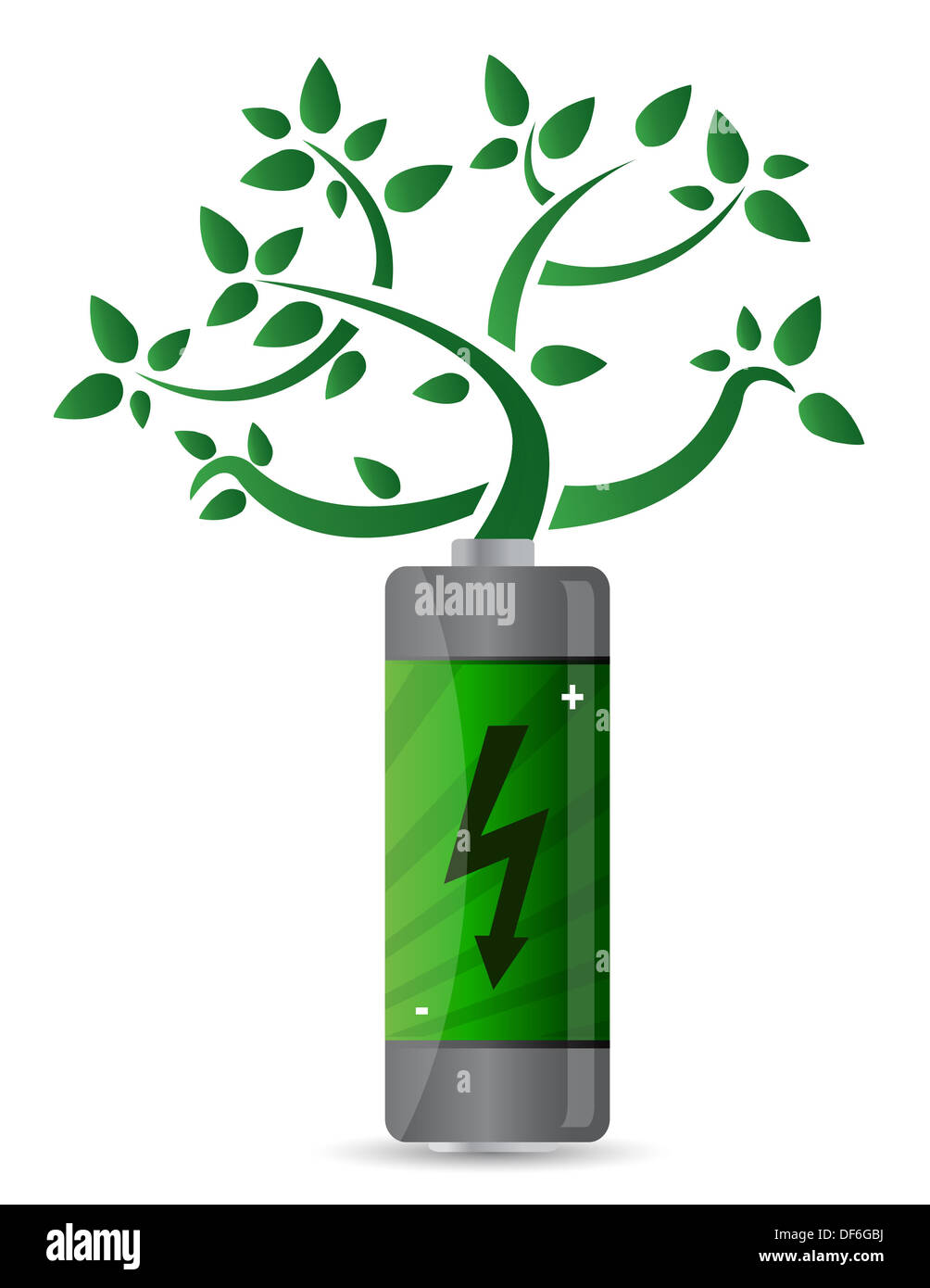 tree growing from the battery illustration design Stock Photo - Alamy