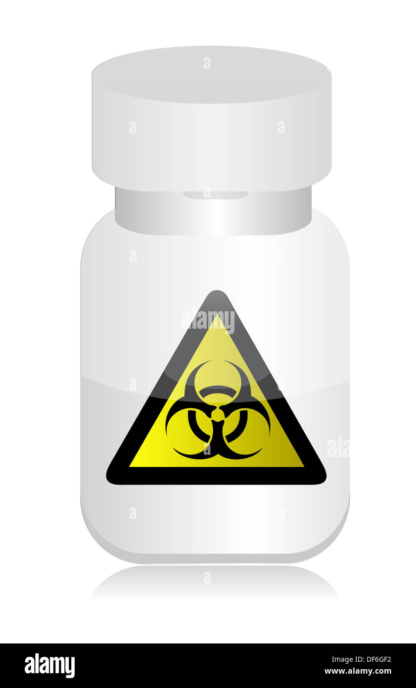 Medicine bottle with warning sign over white background Stock Photo - Alamy