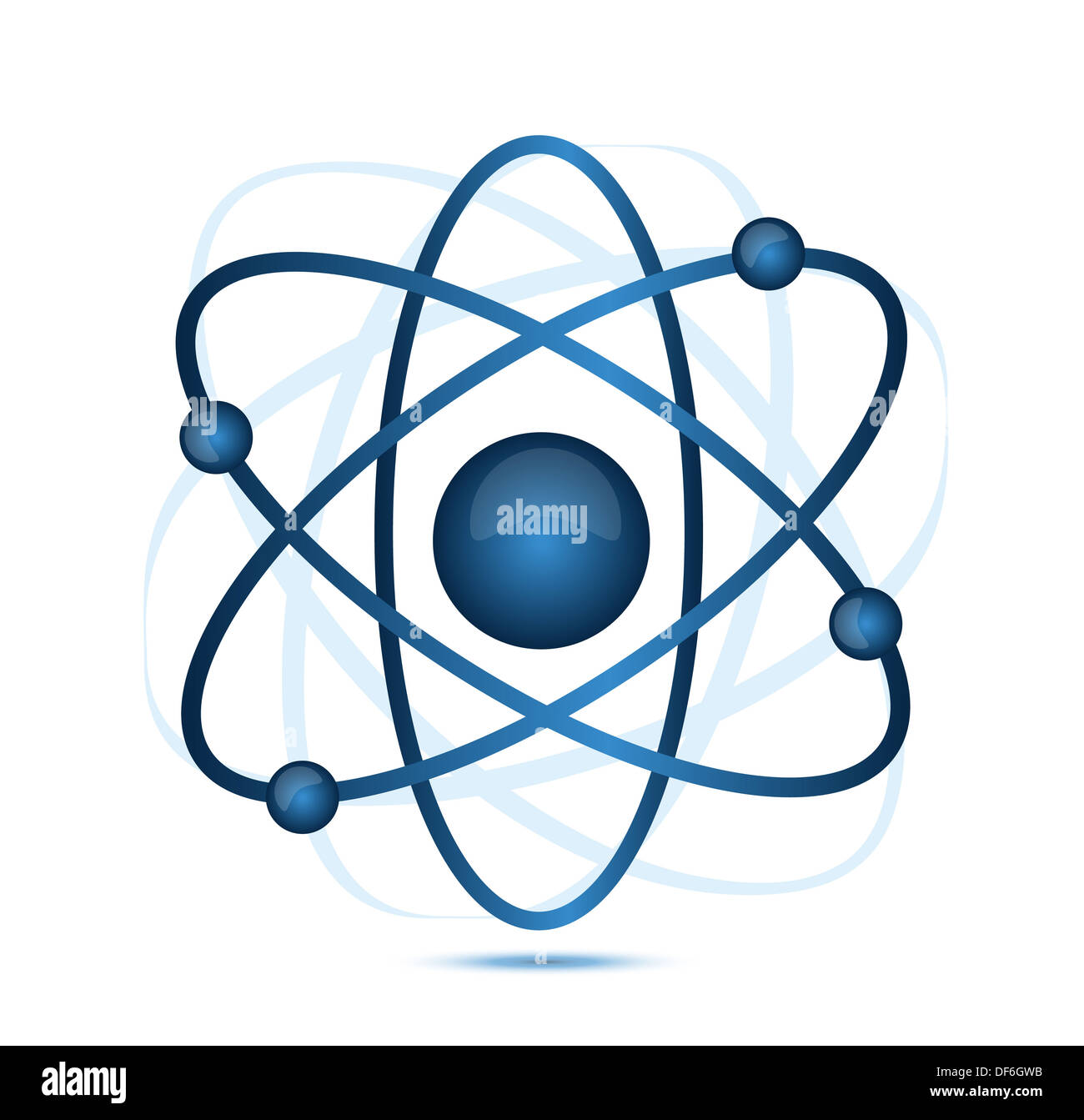 blue atom illustration isolated over a white background Stock Photo - Alamy