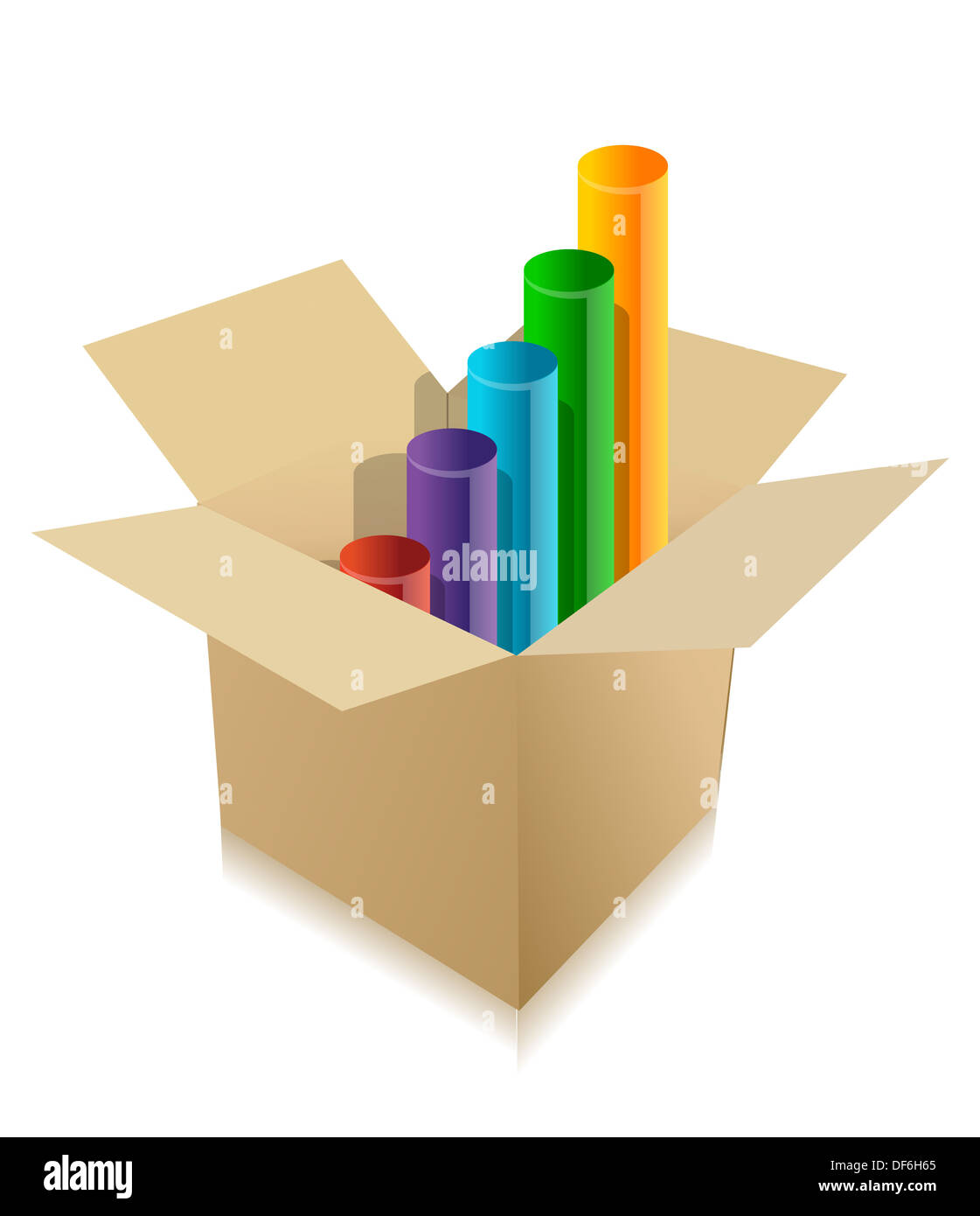 business graph inside cardboard box illustration Stock Photo - Alamy