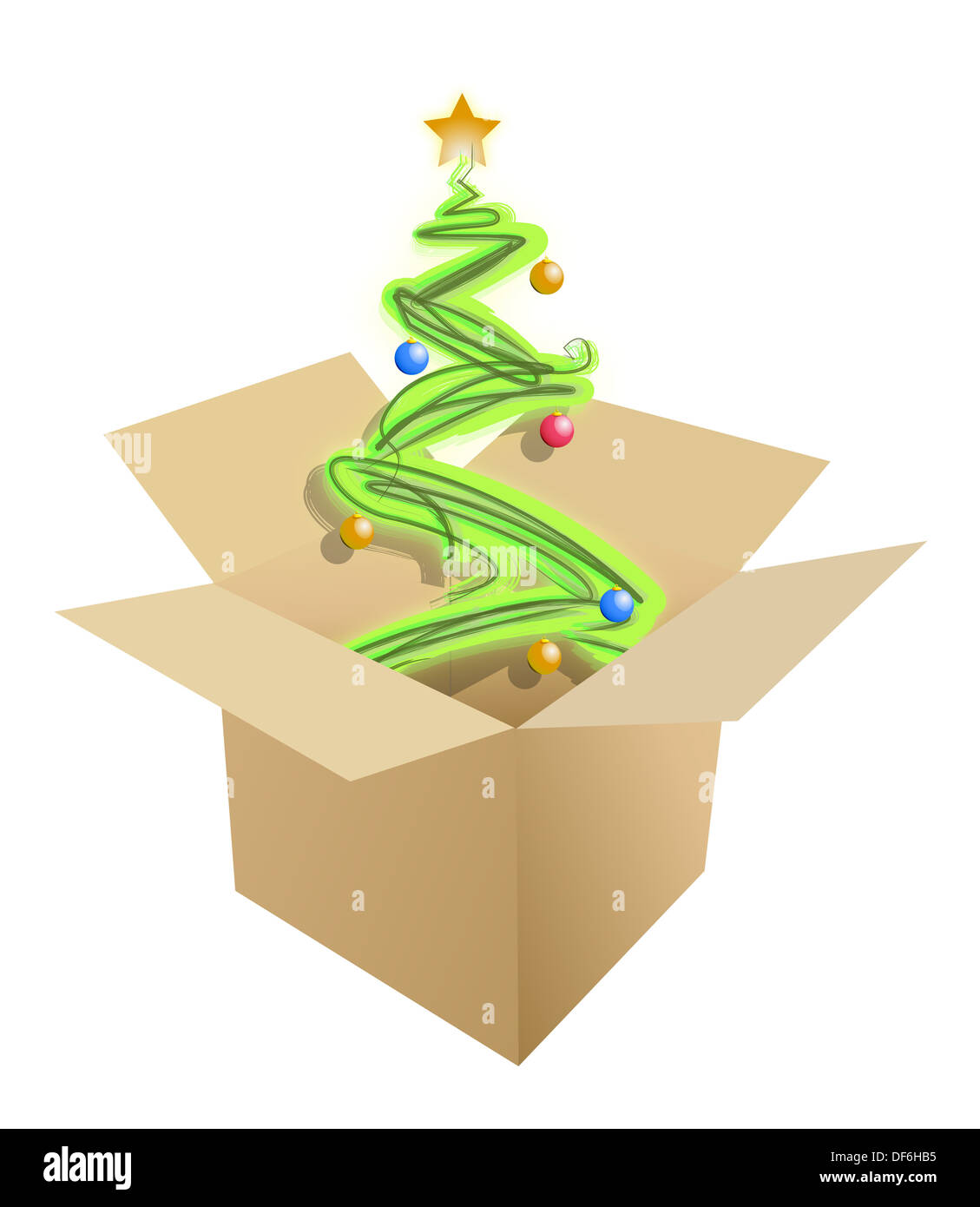 christmas tree inside a cardboard box Stock Photo - Alamy