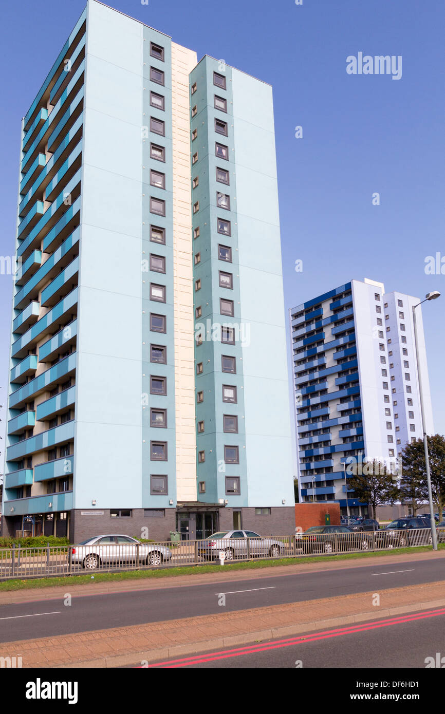 Blocks of high rise flats in West Bromwich in the West Midlands UK ...