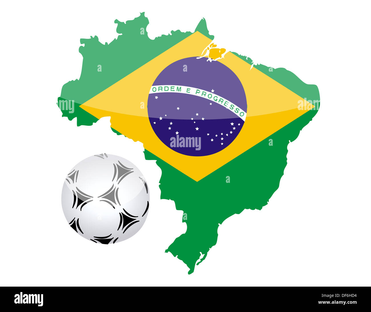 Brazilian flag map and normal soccer ball isolated over white ...