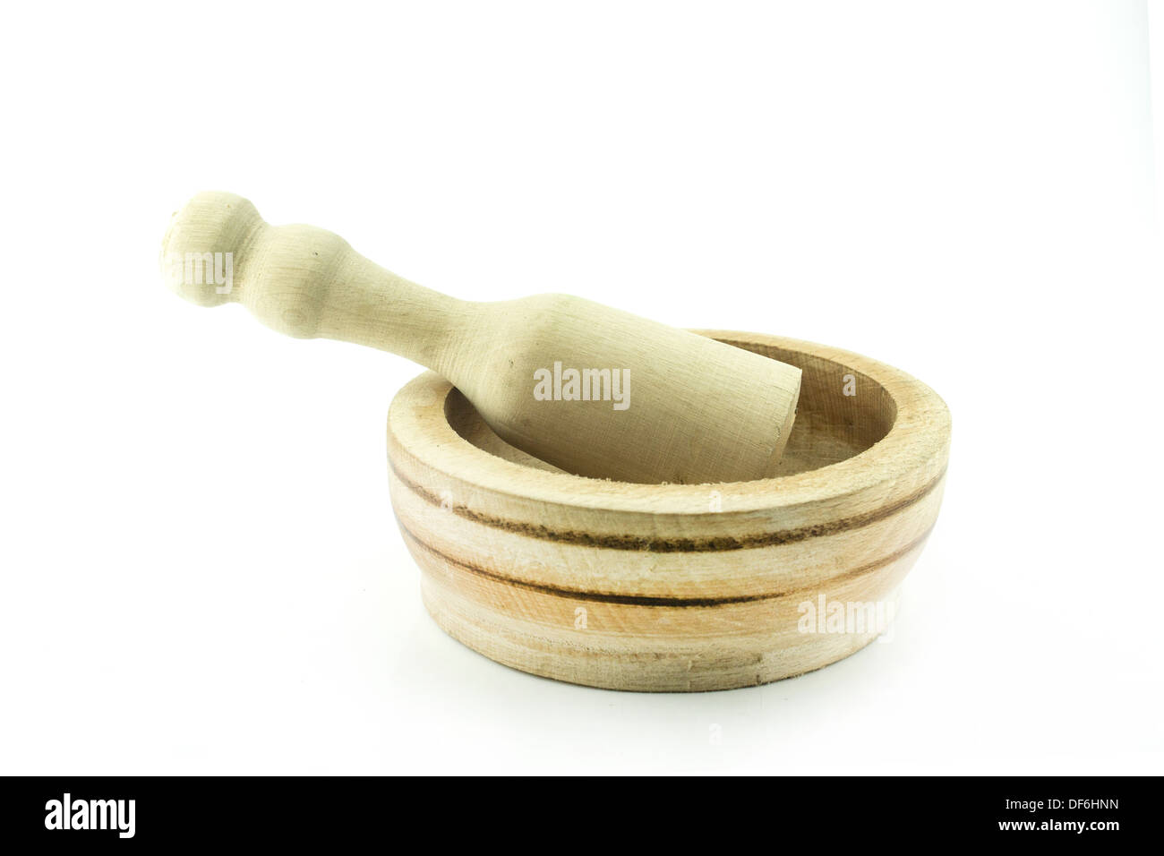 Handmade wooden mortar isolated on white background (with clipping work ...