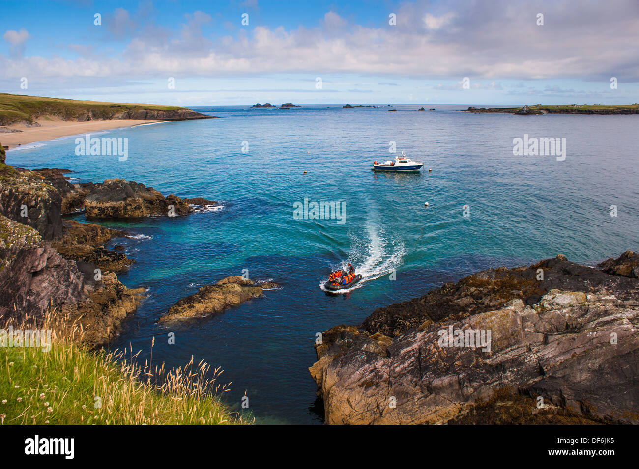 Tourist arriving by boat. The Blasket Islands, Co Kerry, Ireland Stock ...