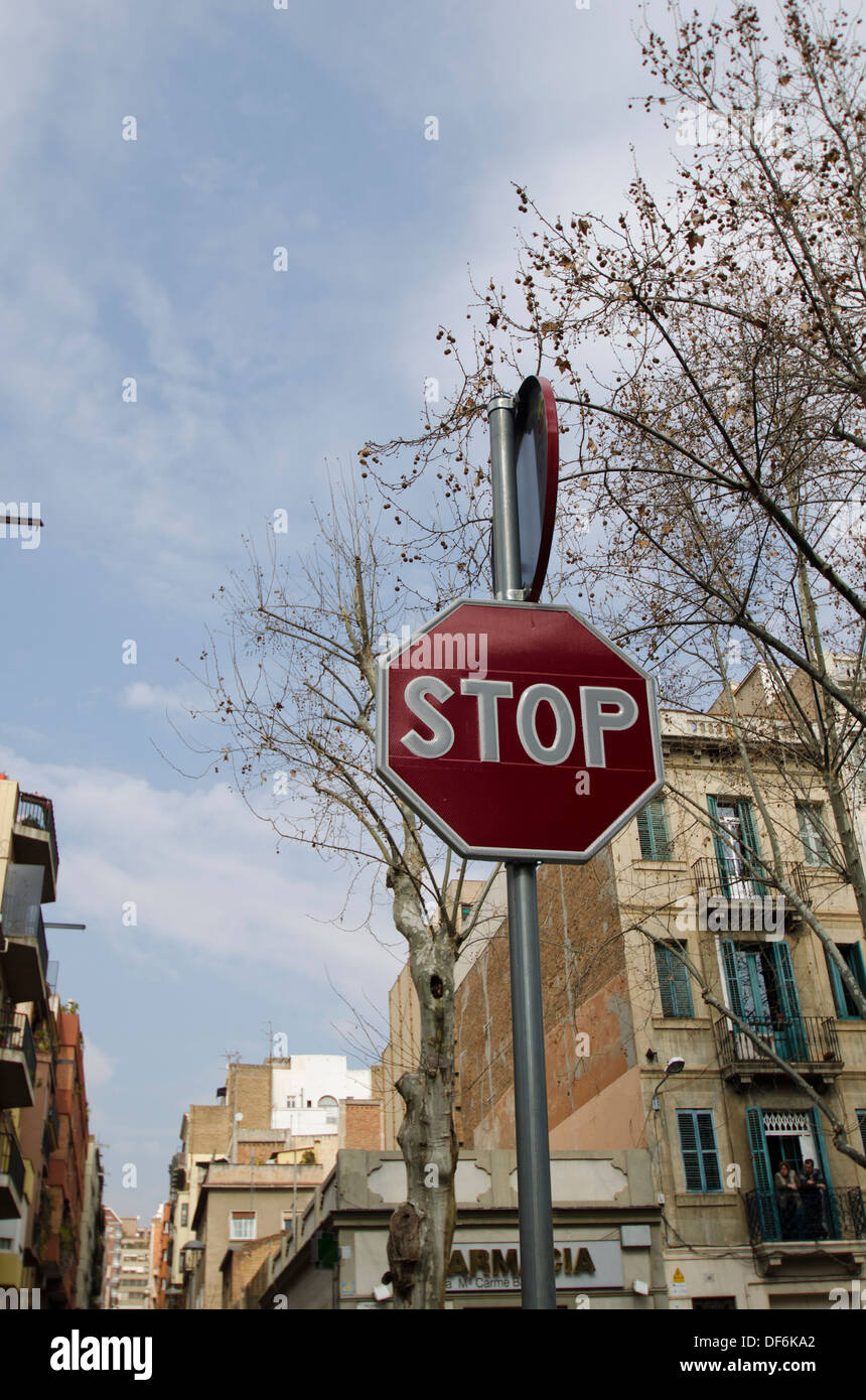 Europe, spain, Barcelona, traffic signs,stop Stock Photo - Alamy