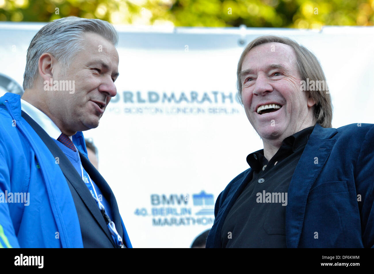 Mayor of Berlin Klaus Wowereit (R) stands with soccer world champion ...